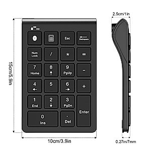 Bluetooth Number Pad Wireless & Wired 10 Key USB Keypad, Rechargeable Numpad for Laptops, Desktop, Computers Accessories Compatible with MacBook iPads ChromeBook EliteBook Notebook etc.
