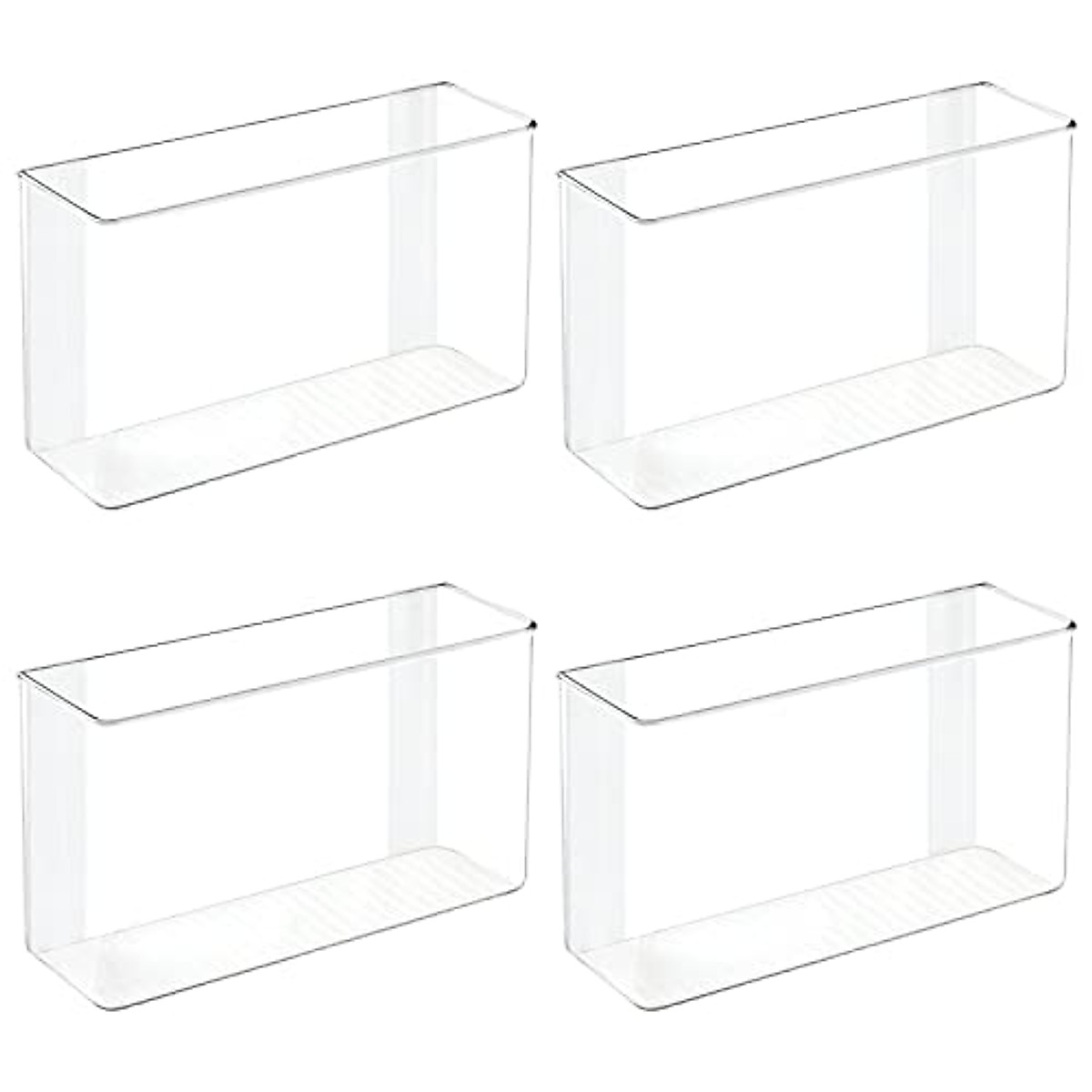 mDesign Plastic Adhesive Storage Organizer Container Bin for Kitchen Shelf, Countertop, Cabinet, or Pantry Organization - Space Saving for Sandwich Bag, Plastic Wrap, Linge Collection - 4 Pack - Clear