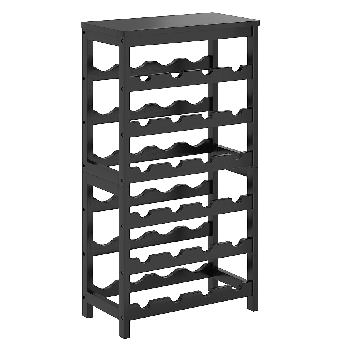 MOGELAFOO 24-Bottle Wine Rack Freestanding Floor, 6-Tier Wine Storage Shelves with Black Table Top, Stackable Bamboo Wine Display Rack Shelf for Kitchen, Bar, Dining Room