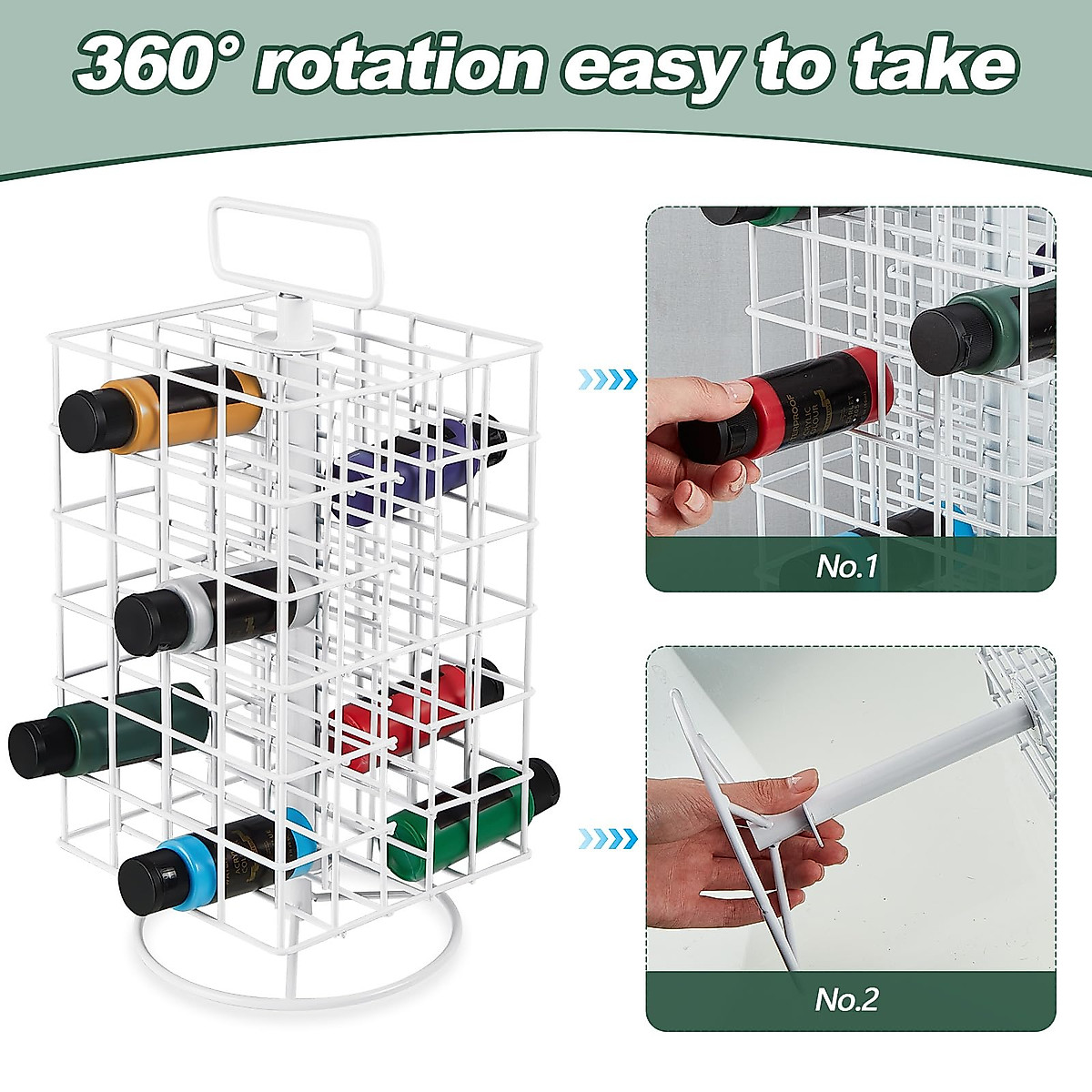 Yaocom 2 Pcs Spinning Paint Organizer Rack 360 Degree Rotating 6 Tier Paint Storage Tower Paint Holder Paint Storage Holder Stand Holds up to 48 (2 oz) Bottles for Art Acrylic Painting, White