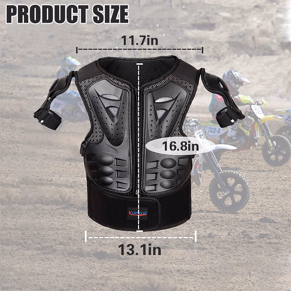KANVIKAM Kids Motorcycle Body Armor Spine Chest Protector, Youth Dirt Bike Gear Vest for Motocross Cycling MTB ATV Skateboard Skating