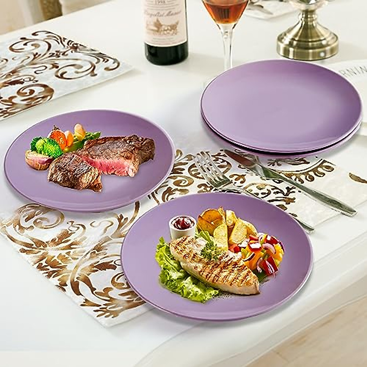 Txbewr Dinner Plates Set of 6, 8-inch Serving Ceramic Plates for Steak Pasta Salad Snacks Dessert, Easy to Clean Salad Plates Colorful Plates for Family, Party, Restaurant Use (Purple)