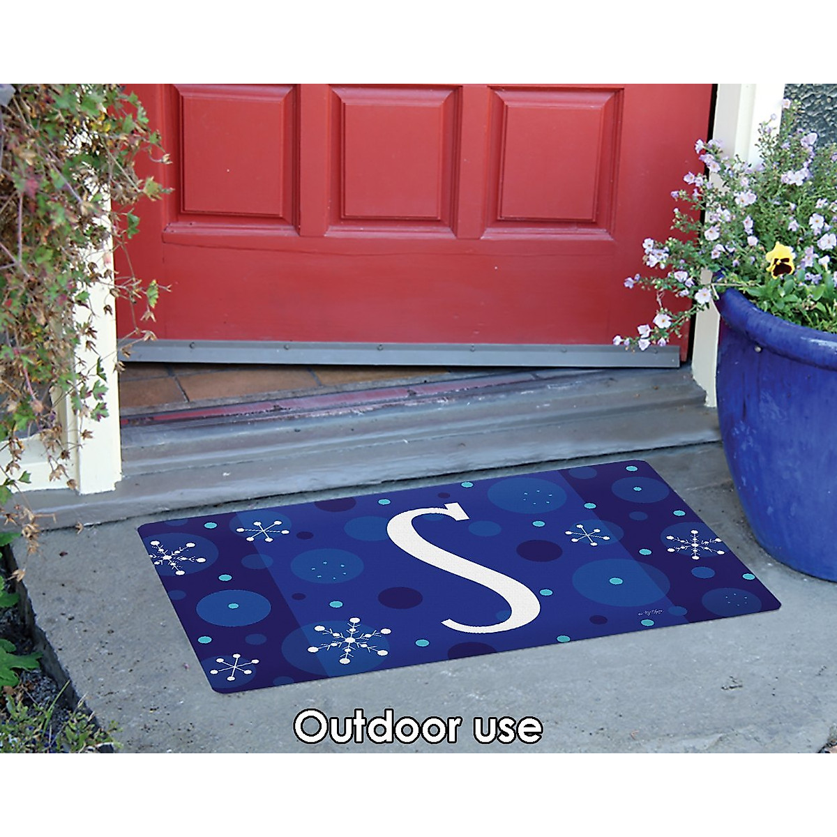 Toland Home Garden 800164 Winter Snowflakes Monogram S Winter Door Mat 18x30 Inch Personalized Outdoor Doormat for Entryway Indoor Entrance