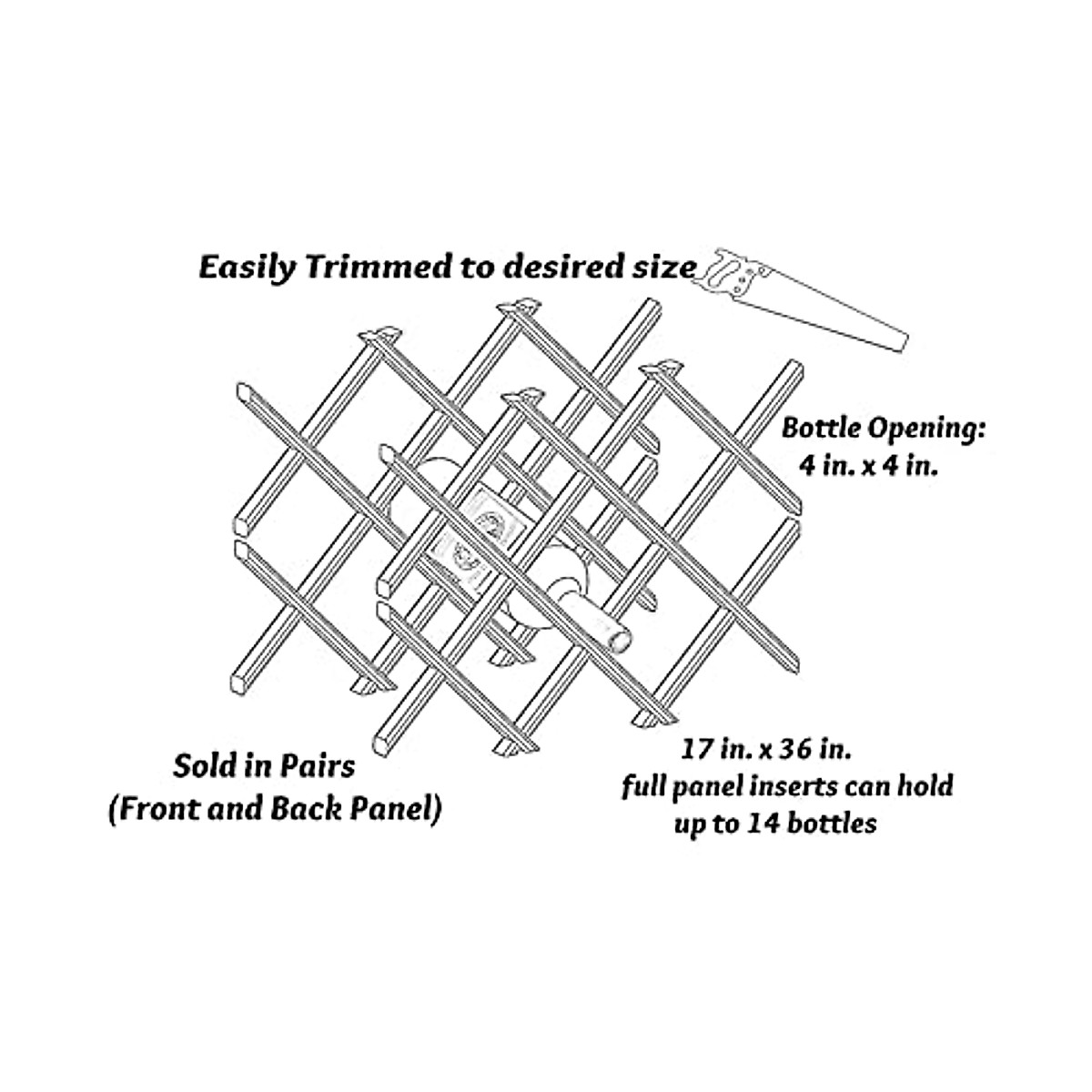 14-Bottle Trimmable Wine Rack Lattice Panel Inserts in Unfinished Solid North American Red Oak