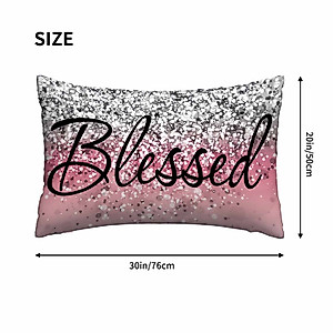 Mugod Rectangle Pillowcase Black Blessed on Silver Pink Dot Highlights,Throw Cushion Covers Rectangle Zipper Decor Sofa Couch Bedroom Living Room Home 20x30 Inches