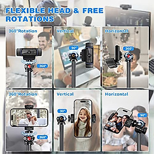 Webcam Tripod Stand, Nycetek Adjustable Sturdy Desk Tripod for Logitech Webcam C920 Brio and Other Webcam with 1/4" Thread, Aluminum Table Tripod with Phone Holder & Remote for Cell Phones, Camera