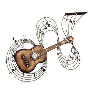 Touch of Class Within The Music Guitar Metal Wall Art - Brushed Bronze - Lines of Musical Notes in Shades of Copper and Silver - Hanging Music Decor Sculptures for Studio