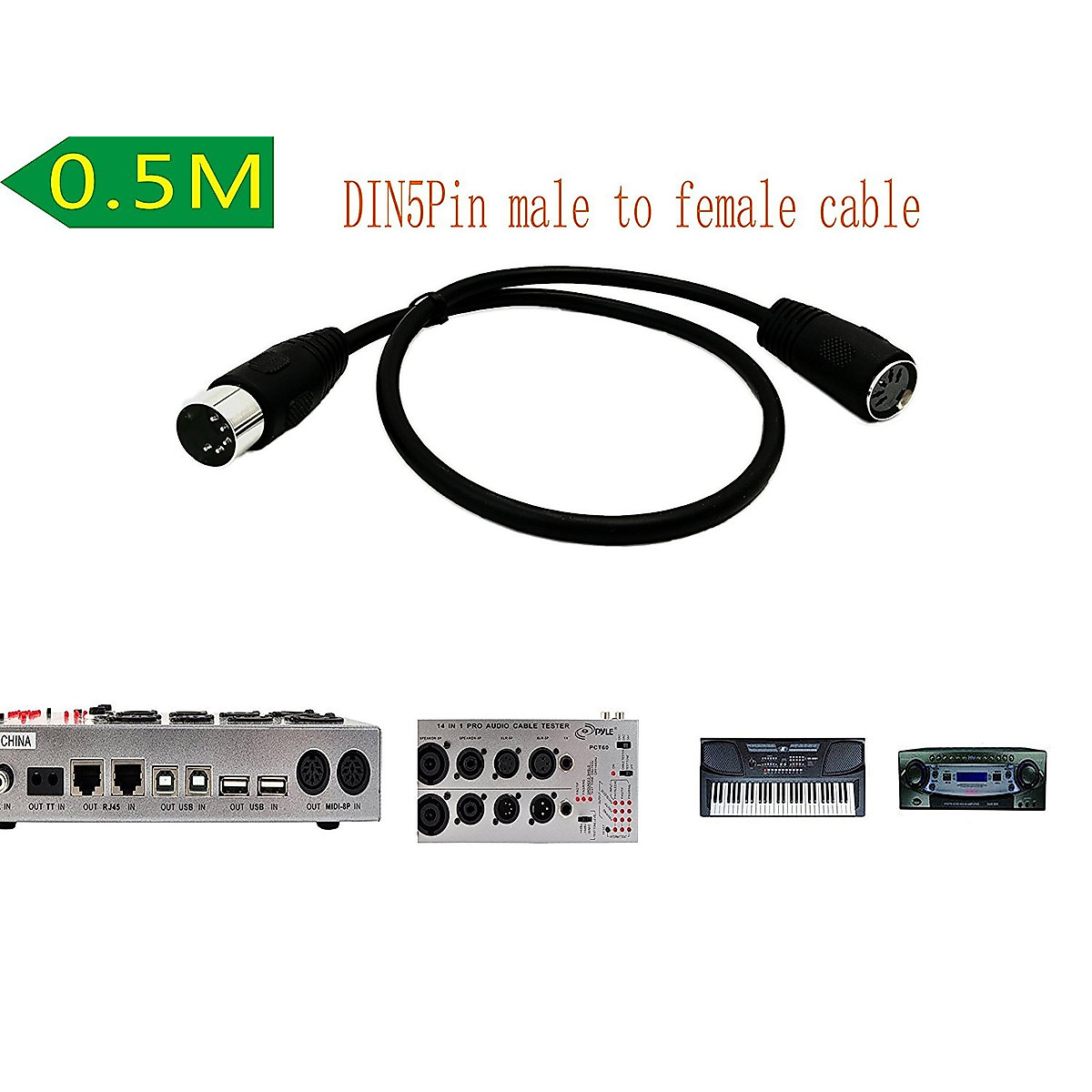 SinLoon 20inch MIDI Din Extension Cable,MIDI 5-Pin DIN Male to Female Audio MIDI/at Adapter Cable for MIDI Keyboard (Synthesizer, Organ, Electric Piano, MIDI Guitar,etc(DIN 5P M-F)