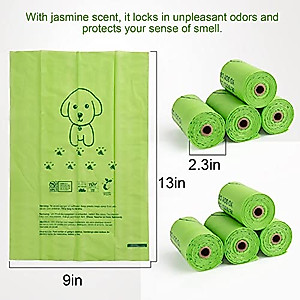 Dog Poop Bags with Jasmine Scent 100% Leak-proof, BPI Certified Biodegradable Poop Bags for Dogs, 13 x 9 Inches Extra Thick Poop Bags, 120 counts 8 Rolls, Green