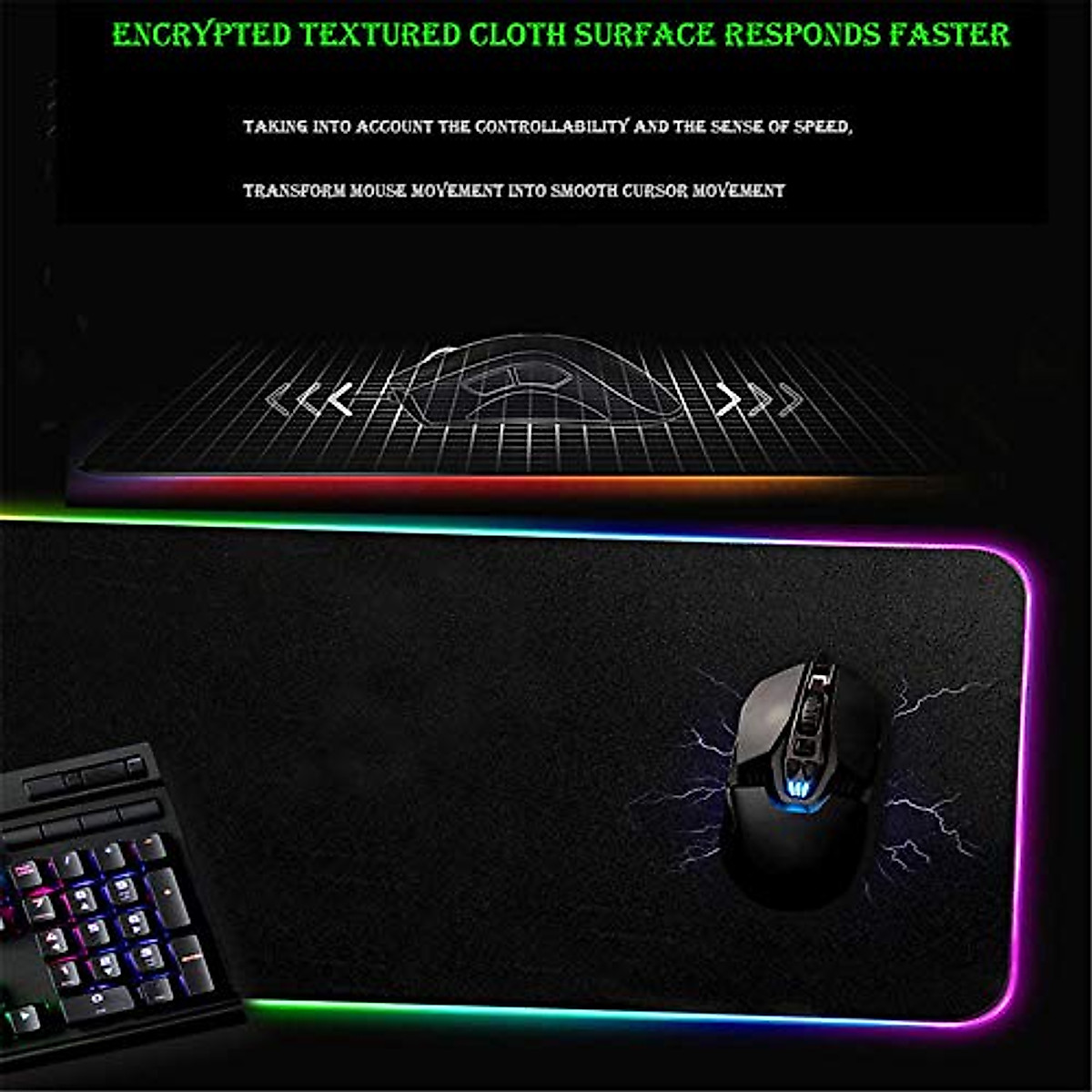 Hexagon Texture Gaming Mouse Pad Gamer Computer RGB Backlit Large XXL for Desk Keyboard Led Mice Mat L(27.5x15.7 Inch)
