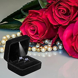 GBYAN Wedding Ring Box for Ceremony Velvet Couple Ring Box with LED Light Double Slot Jewelry Box for Engagement