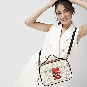 TOUS Water-Repellent Canvas Combined with Leather-Effect Vinyl Crossbody Reporter Bag for Women, 24x10.5x20.5 cm, Multibeige, Kaos Icon Collection