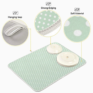 Mint Green Polka Dots Dish Drying Mat 16x18 for Kitchen Counter Cute Pastel Microfiber Dishes Pad Dish Drainer Rack Mats Absorbent Coffee Bar Mats Quick Drying Kitchen Accessories