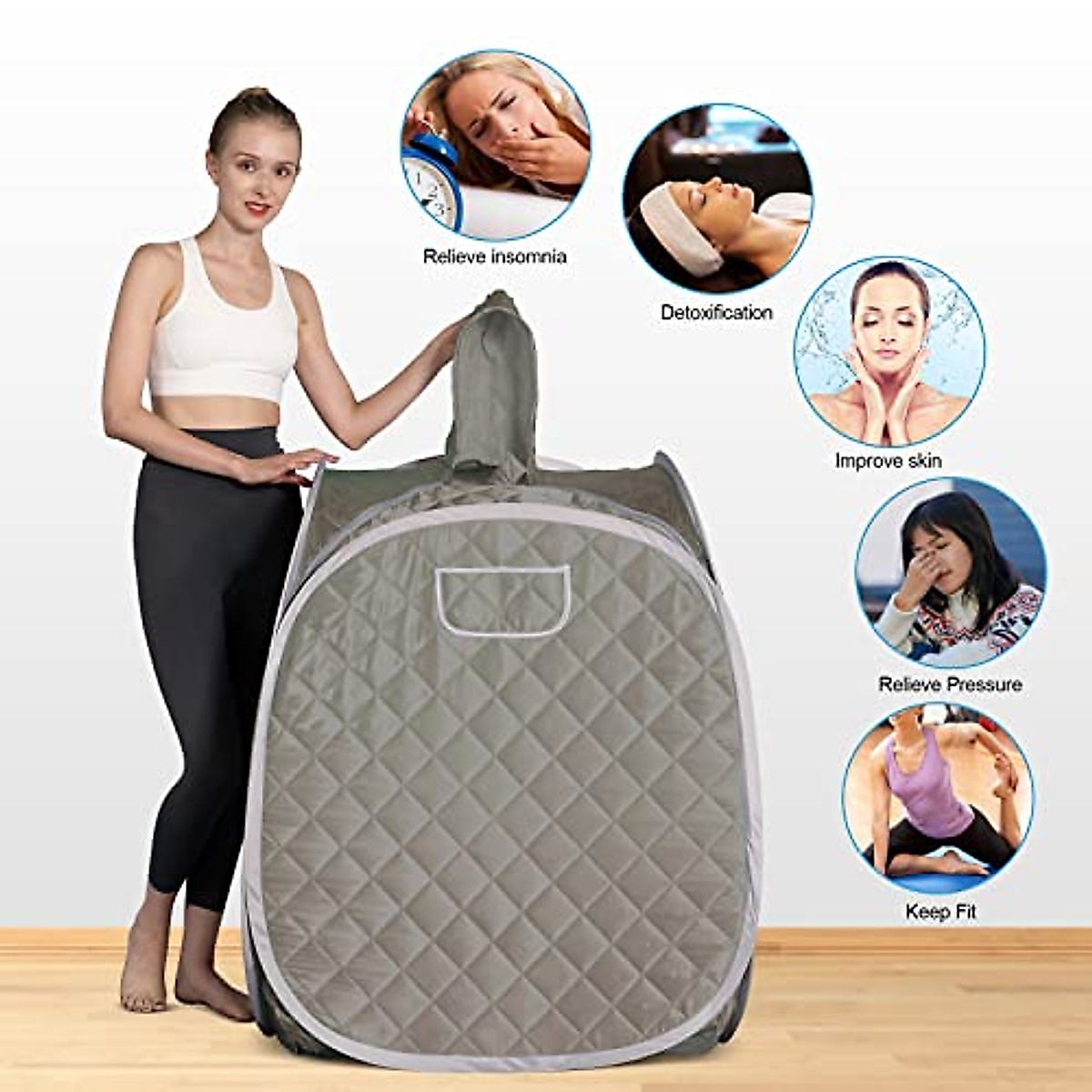 Smartmak Portable Steam Sauna Kit, Personal Full Body at Home Spa Tent with 1.8L 900 Watt Steam Generator, Single Person Sauna Steamer, Timer for Detox Relaxation (L 33.5”x W 33.5”x H 41.4”, Grey)