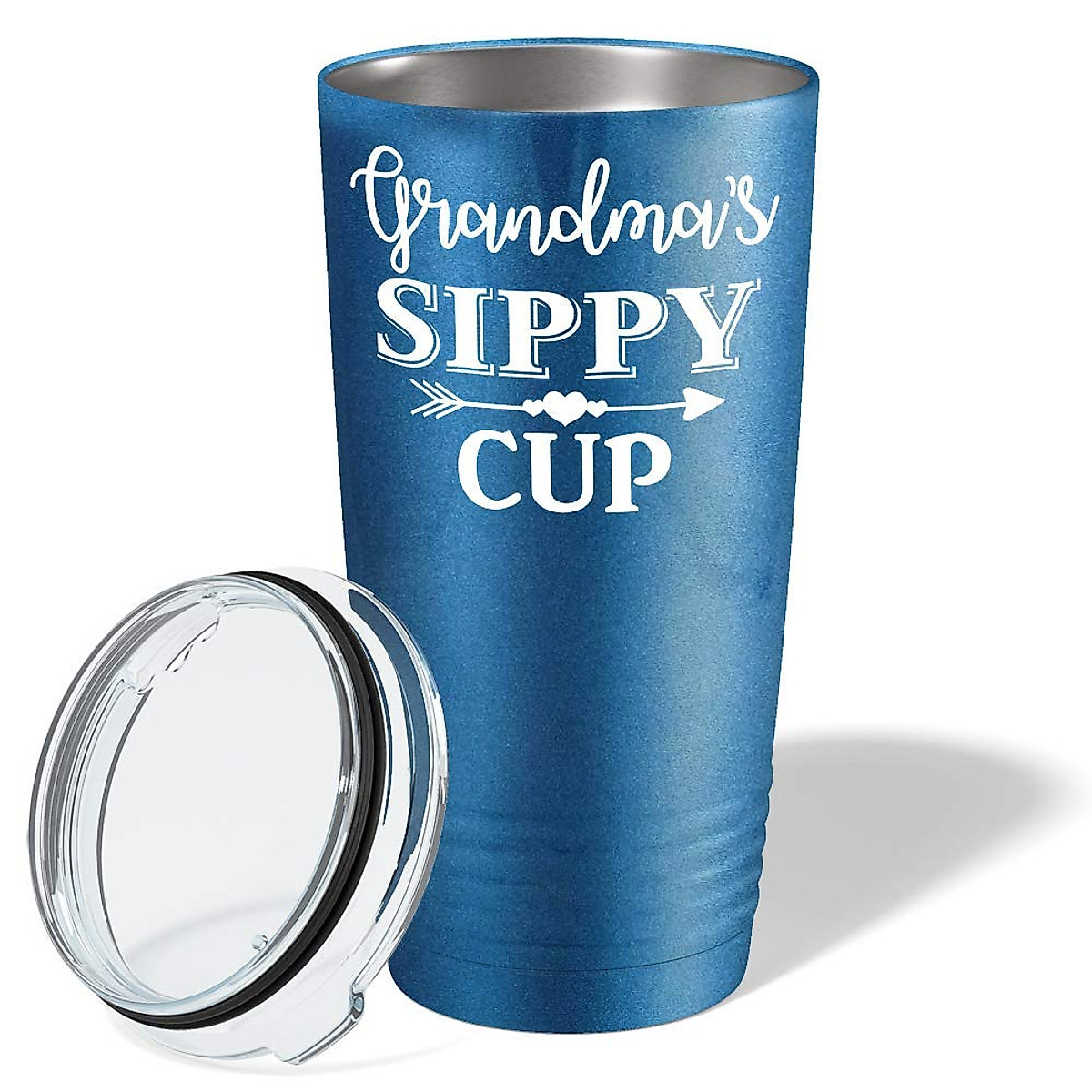 Grandmas Sippy Cup Gift for Women Birthday Blue Glitter 20 oz Stainless Steel Tumbler with Lid Insulated Cup