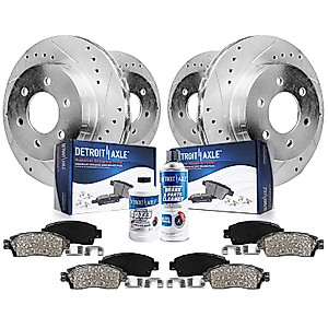 Detroit Axle - Brake Kit for Chevy Traverse GMC Acadia Limited Buick Enclave Saturn Outlook Front and Rear Drilled & Slotted Disc Brake Rotors Ceramic Brakes Pads Replacement 12.80'' inch Front Rotor
