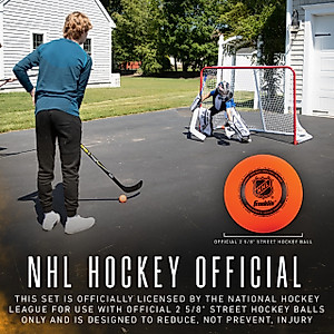 Franklin Sports NHL Kids Street Hockey Goalie Pads Set - Kids Hockey Training Equipment - Includes Block Pad, Catch Glove, and Goalie Pads,Black/White