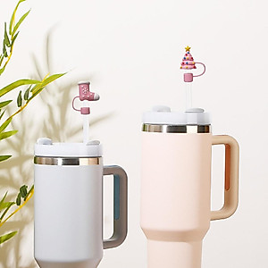 Christmas Straw Cover Cap for Stanley Cup - Reusable Silicone Topper for 30 & 40 Oz Tumblers, 10mm Straw Tip Lids, Dust-Proof Accessory for Holiday Gifts and Party Decor