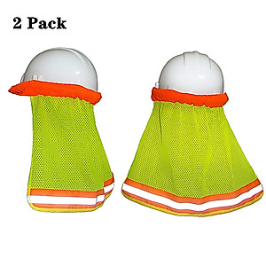 2 Pack Hard Hat Sun Shade Neck Shield, Minelife Full Brim Mesh Neck Sunshade Hard Hat Accessories for Hardhats, High Visibility, Reflective(Yellow)