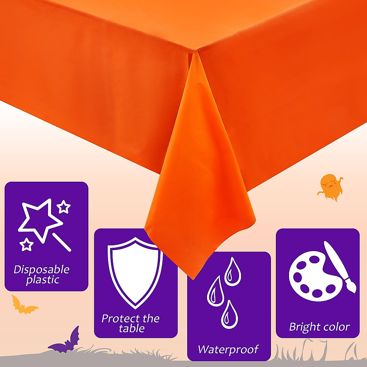 12 Pieces Halloween Disposable Plastic Tablecloth for Rectangle Tables Waterproof Table Cover for Halloween Parties and Decorations, 54 x 108 Inch, Black, Orange, Purple