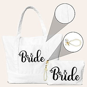Bride Tote Bag Makeup Bag, Tote Bags, Comes with Artificial Pearl Keychains Handbag, 12OZ Canvas Large Tote Bag Bride Bag, Wedding Gift Bag, Bride Tote, Bride Gift Bag
