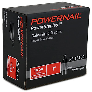 Powernail PS18100 18 Gauge 1/4 Inch Crown 1 Inch Length Chisel Point Narrow Crown Staples (Case, 50000ct)