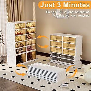 PeSenp 6 Tier Shoe Storage Cabinet Foldable Shoe Rack with Magnetic Clear Door, Easy Assembly Dust Free Collapsible Shoe Cabinet, 24 Pairs Shoe Storage Box Large Shoe Storage for Door Entrance