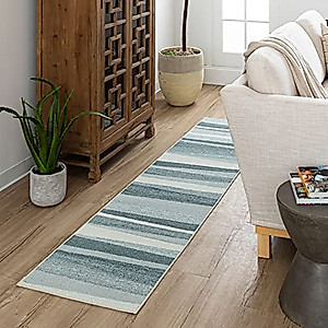 Mohawk Home Horizon Stripe Navy Blue 2' x 7' Area Rug Perfect for Entryway, Laundry Room, Hallway