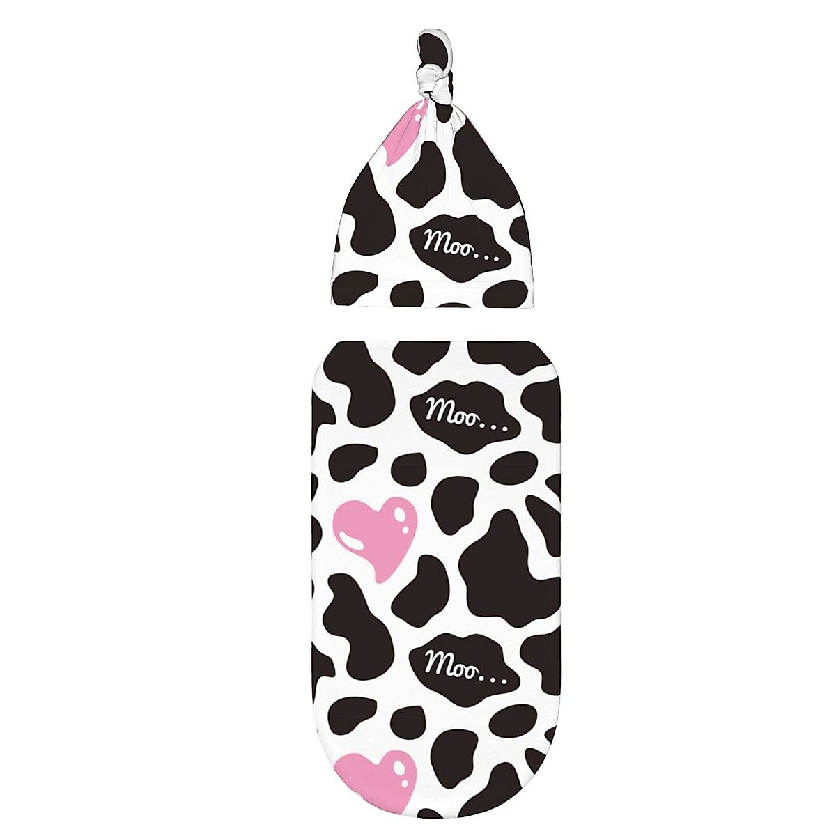 Cow Print Newborn Swaddle Blanket Baby Pink Heart Swaddle Blankets with Beanie Hat Sets Infant Gifts for Boys Girls Soft
