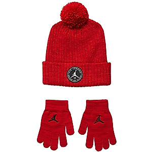Jordan Boy's Pom Beanie Set (Big Kids) Gym Red 8-20 (Big Kid)