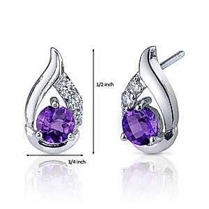 Peora Amethyst Earrings 925 Sterling Silver, Radiant Teardrop Studs, Natural Gemstone Birthstone, 1 Carat Total Round Shape 5mm, Friction Backs