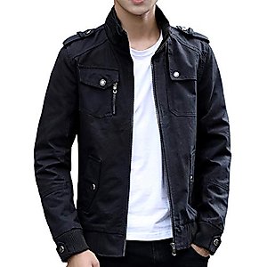 Womleys Mens Casual Windbreaker Outerwear Cotton Coat Lightweight Jackets (Medium, Black)