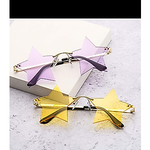 ENTHYI Rimless Star shape Sunglasses Personality Sun Glasses for women/men Party glasses personality pentagram eyewears (pink)