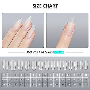 GAOY Medium Coffin Fake Nail Tips, 360Pcs Matte Soft Gel X Nail Tips, 14 Sizes Full Cover Acrylic False Press on Nails Tips, Nail Extension Tips