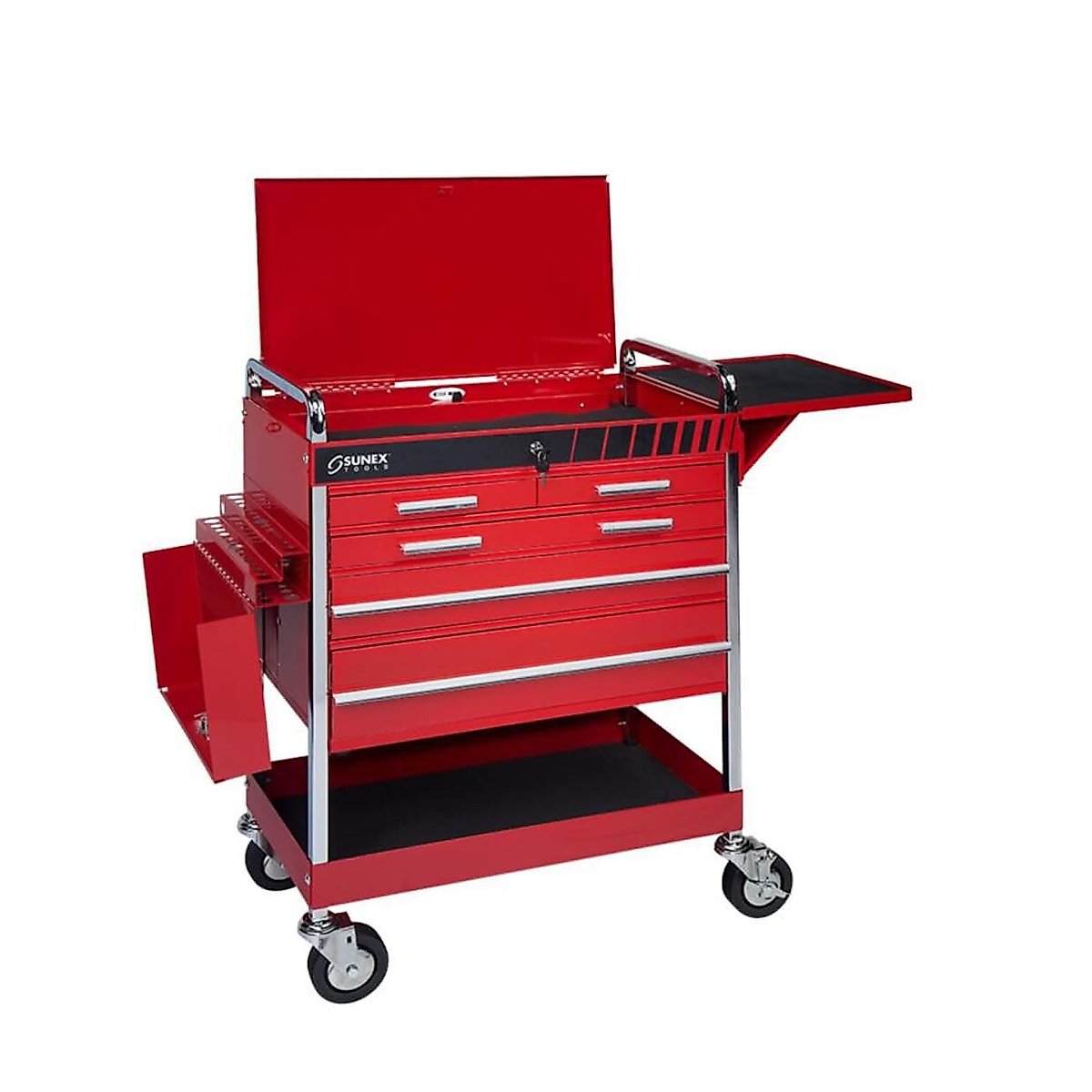 Sunex 8045 Professional 5 Drawer Service Cart with Locking Top- Red