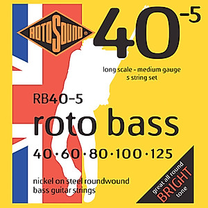 Rotosound RB(40-5 Nickel (Unsilked) 5 String Bass Guitar Strings (40 60 80 100 125)