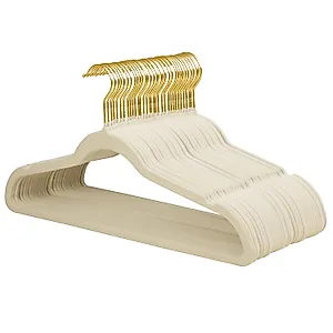 ManGotree Velvet Hangers, Coat & Suite Hangers, No-Slip Felt Hangers, Ultra-Slim Space Saving Hangers, Sturdy Clothes Hangers, 360° Swivel Golden-Plated Hook, 36 Pack (Beige)