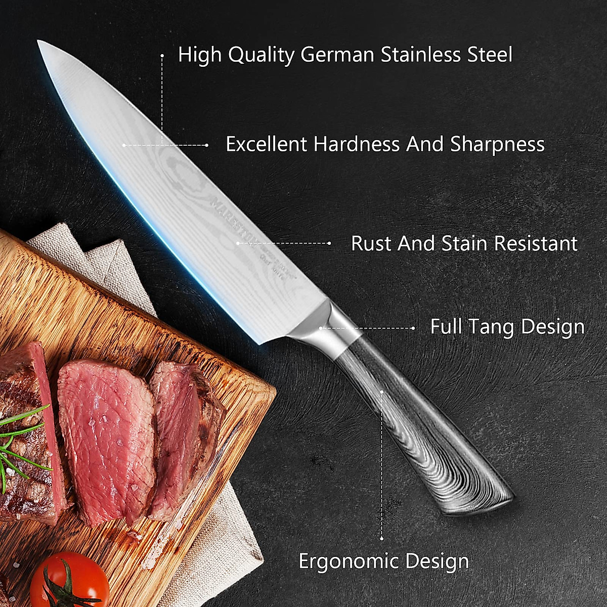 Kitchen Knife Set with Block - 24 pcs Home Essentials High Carbon German Stainless Steel Knives Set, Professional Chef Knife Set with 8 Steak Knives, Sharpener, Carving Fork & Shears