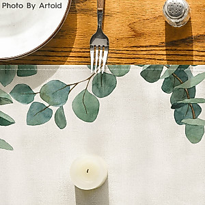 Artoid Mode Eucalyptus Leaves Table Runner, Seasonal Spring Summer Green Plants Holiday Kitchen Dining Table Decoration for Home Party Decor 13 x 72 Inch