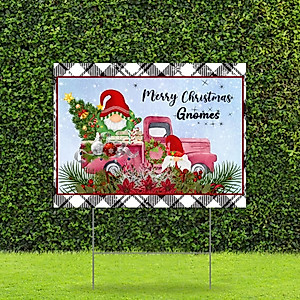 Lawn Yard Signs Merry Christmas Gnomes Red Truck Corrugated Plastic Lawn Sign Quotes Xmas Winter Holiday for Garage Sales Rent Open House Construction 12"x18"