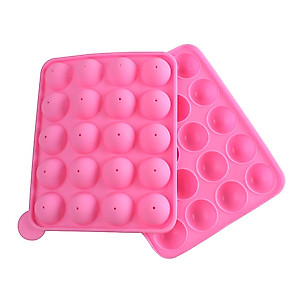 WARMBUY 20 Cavity Silicone Cake Pop Mold Lollipop Baking Mold Tray with Sticks, Pink