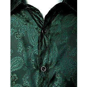ZEROYAA Men's Paisley Jacquard Slim Fit Long Sleeve Button Up Dress Shirt for Party Prom ZLCL28-Emerald Small