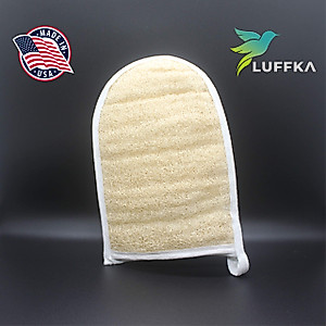 Made in USA Loofah Shower Glove Exfoliating Natural Organic - Perfect Fit Pad for Your Hand- Woman/Men Body Scrubbers Loofah Glove-Mens Exfoliating Glove Natural, [1 Each]