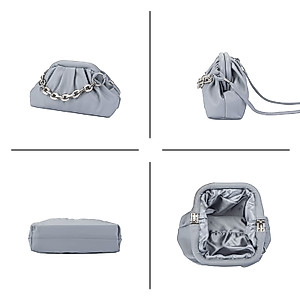 Women's Chain Link Cloud Clutch Bag Dumpling-Shaped Pouch Purse Handbag Ruched Chunky Chain Link Shoulder Handbags (LIGHT GREY)