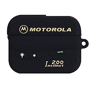 AirPods Pro Case Soft Silicone Black Motorola Beeper Cover with Hook Clip for Apple AirPodspro AirPods 2019 3D Cartoon Protective Cool Fun Fashion Unique Creative Special Girls Men Guys
