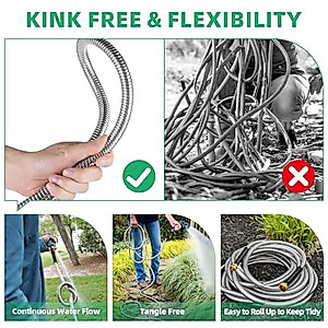 Garden Hose 50 ft - Metal Garden Hose Stainless Steel Water Hose Flexible Garden Hose 50 ft Collapsible and No Kink Water Pipe