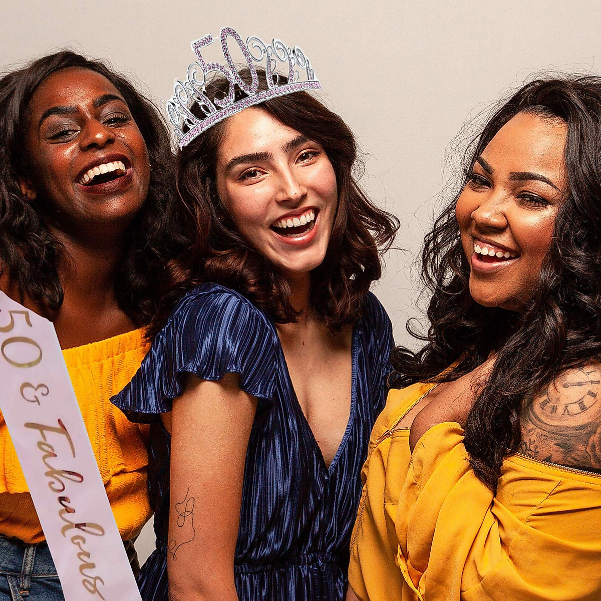 50th Birthday Cake Topper, 50th Sash Satin 50 & Fabulous Sash and Pink Rhinestone 50th Tiara for 50th Birthday Decorations and Party Supplies