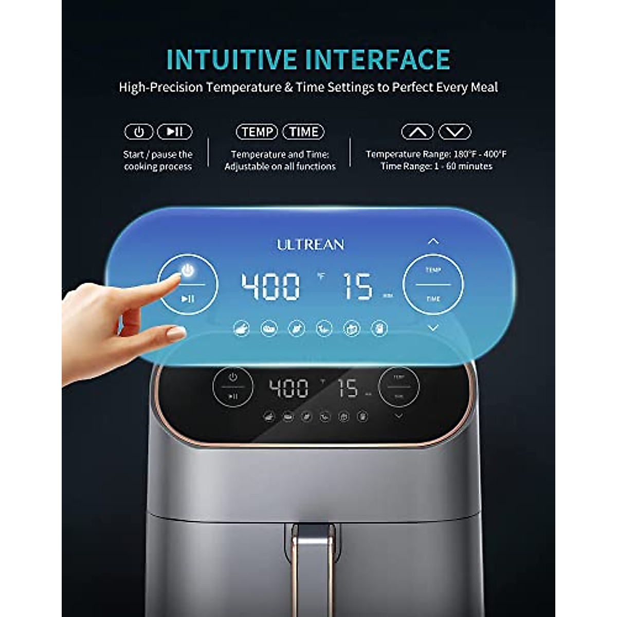 Ultrean Air Fryer, 9 Quart 6-in-1 Electric Hot XL Airfryer Oven Oilless Cooker, Large Family Size LCD Touch Control Panel and Nonstick Basket, ETL Certified, 1750W