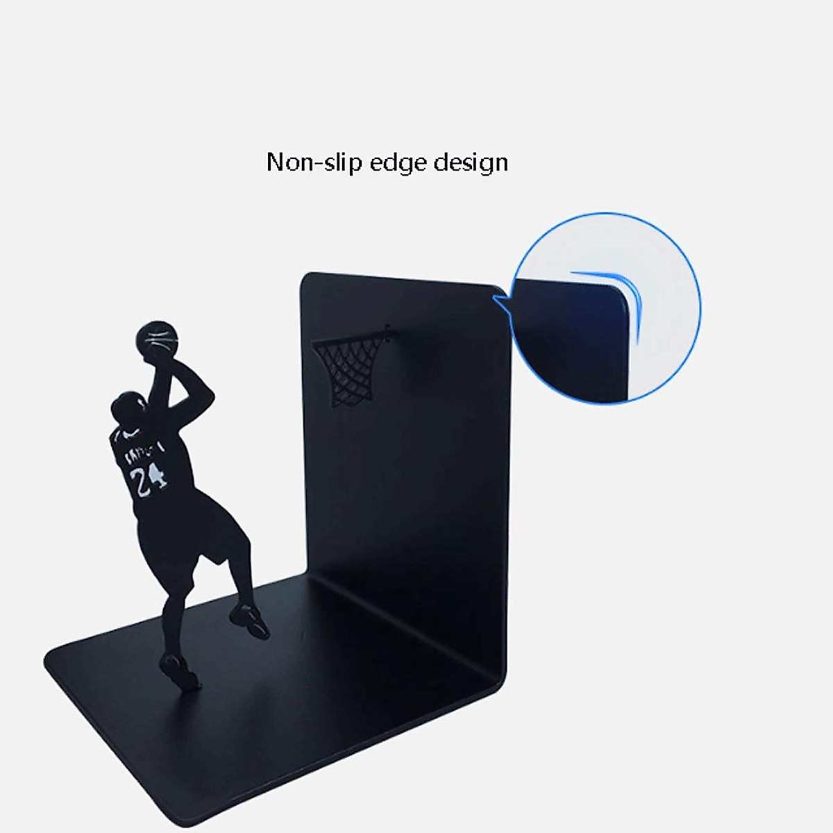 Book Ends Creative Basketball Metal Bookends Book Holder Stand Simple Playing Basketball Book Ends, Students Boy Birthday Gift Bookends Books Support (Color : Black, Size : A)