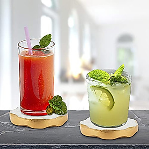 James Scott Marble Coasters - Set of 4 Round Natural Coasters with Gold Edges - Beautiful Gift